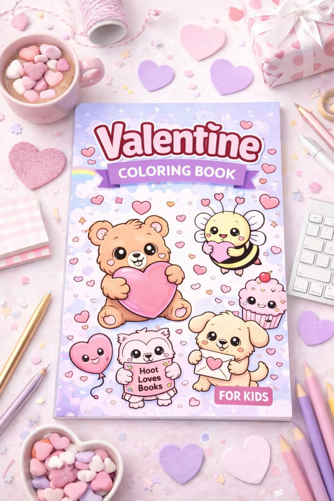 Valentine Coloring Book for Kids | Animals & Hearts (instant Download ...