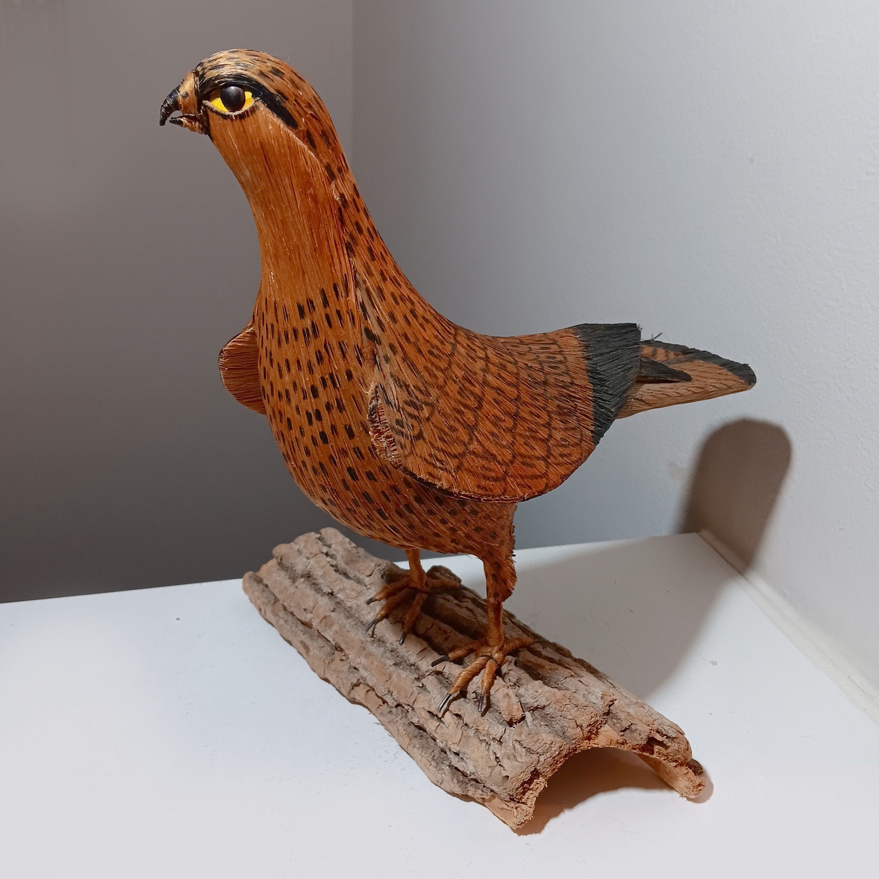 Unique Bird Sculpture -plant Fiber on Bark Log - Etsy