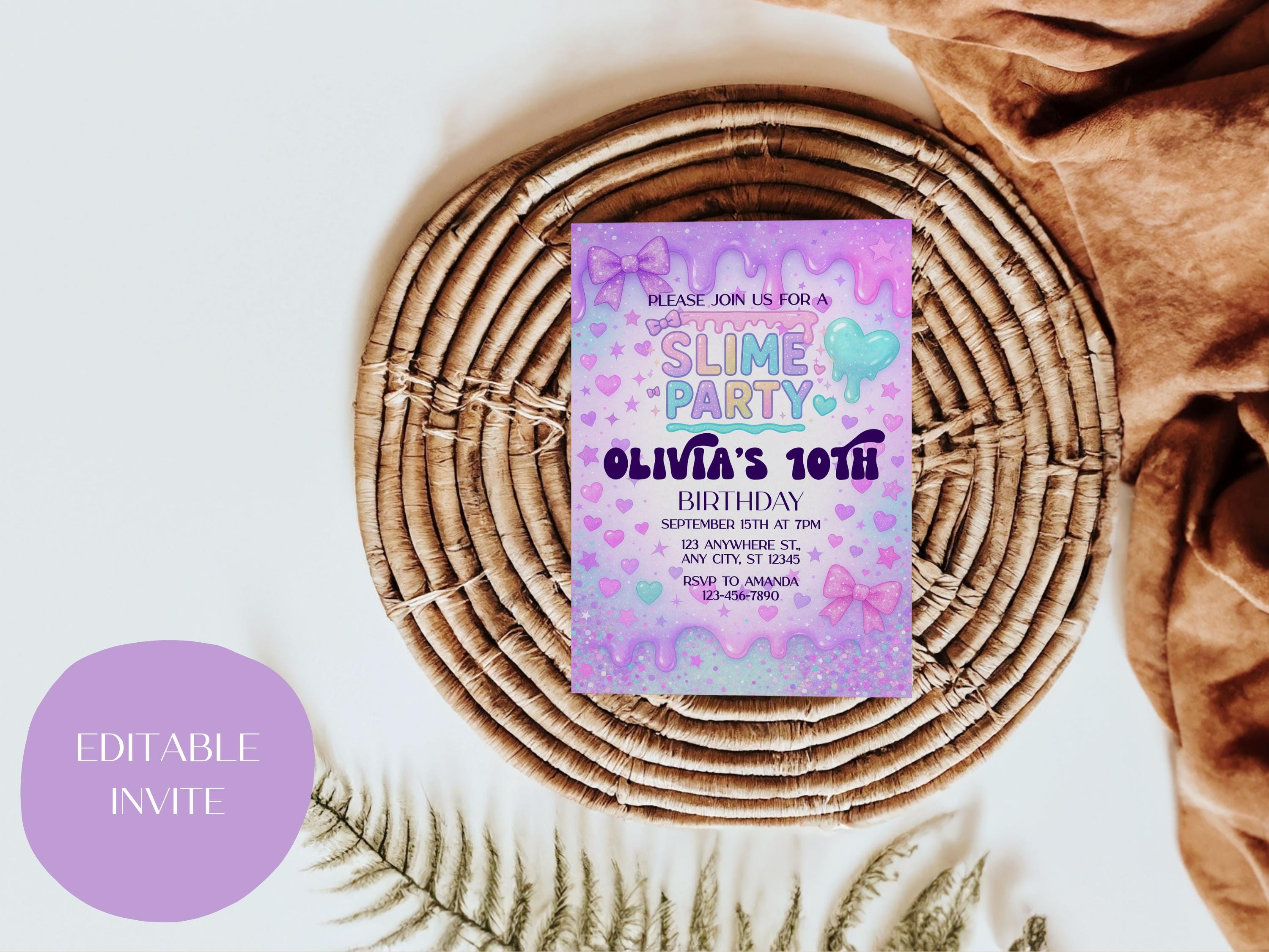 Editable Slime Birthday Party Invitation Template 5x7 - Etsy