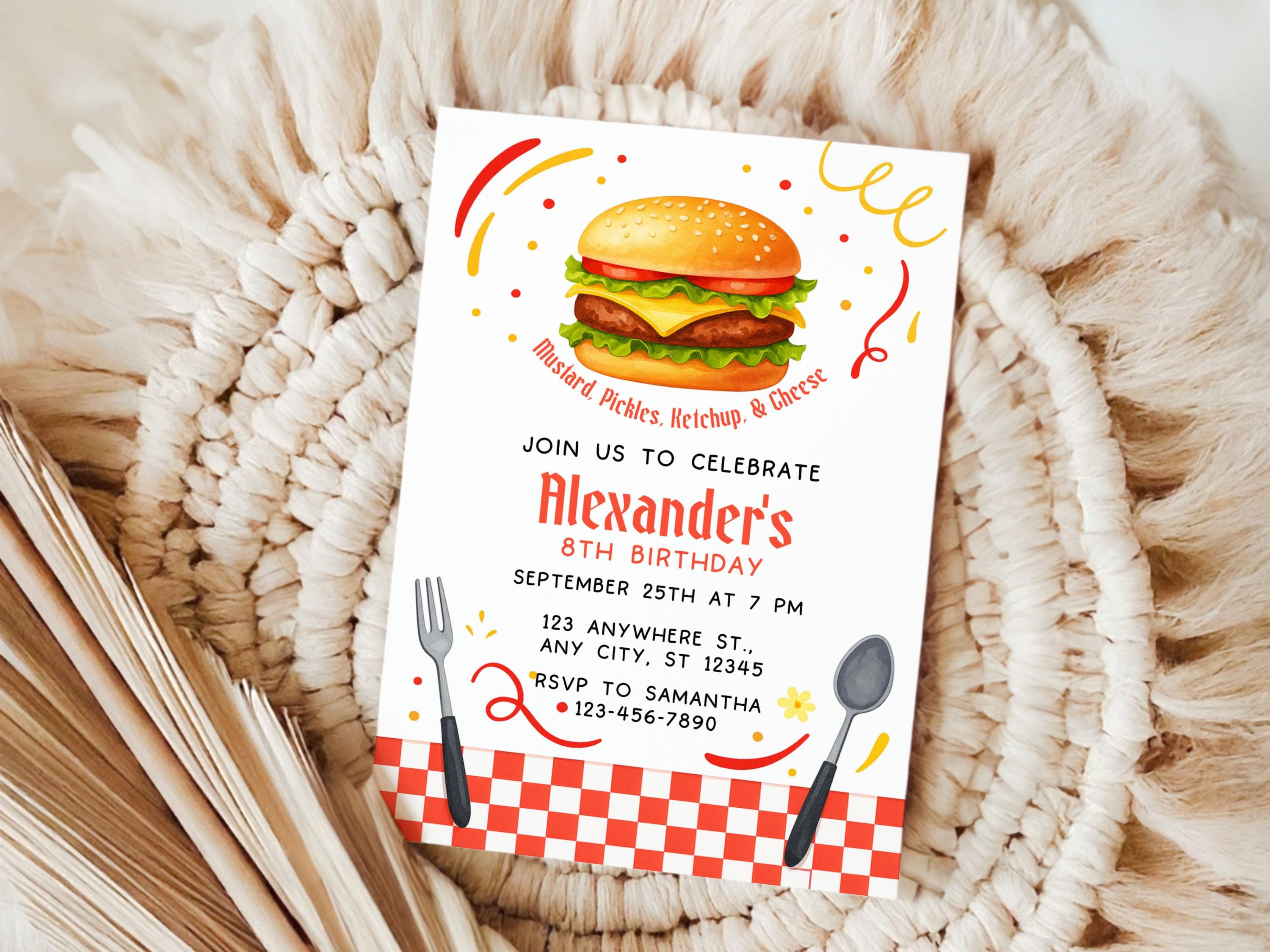 Editable Burger Birthday Invitation Template, Fast Food Birthday Party ...