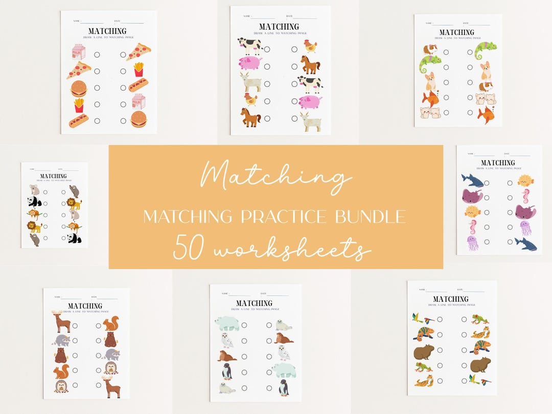 50 Printable Matching Worksheets for Children, Kindergarten Match the ...