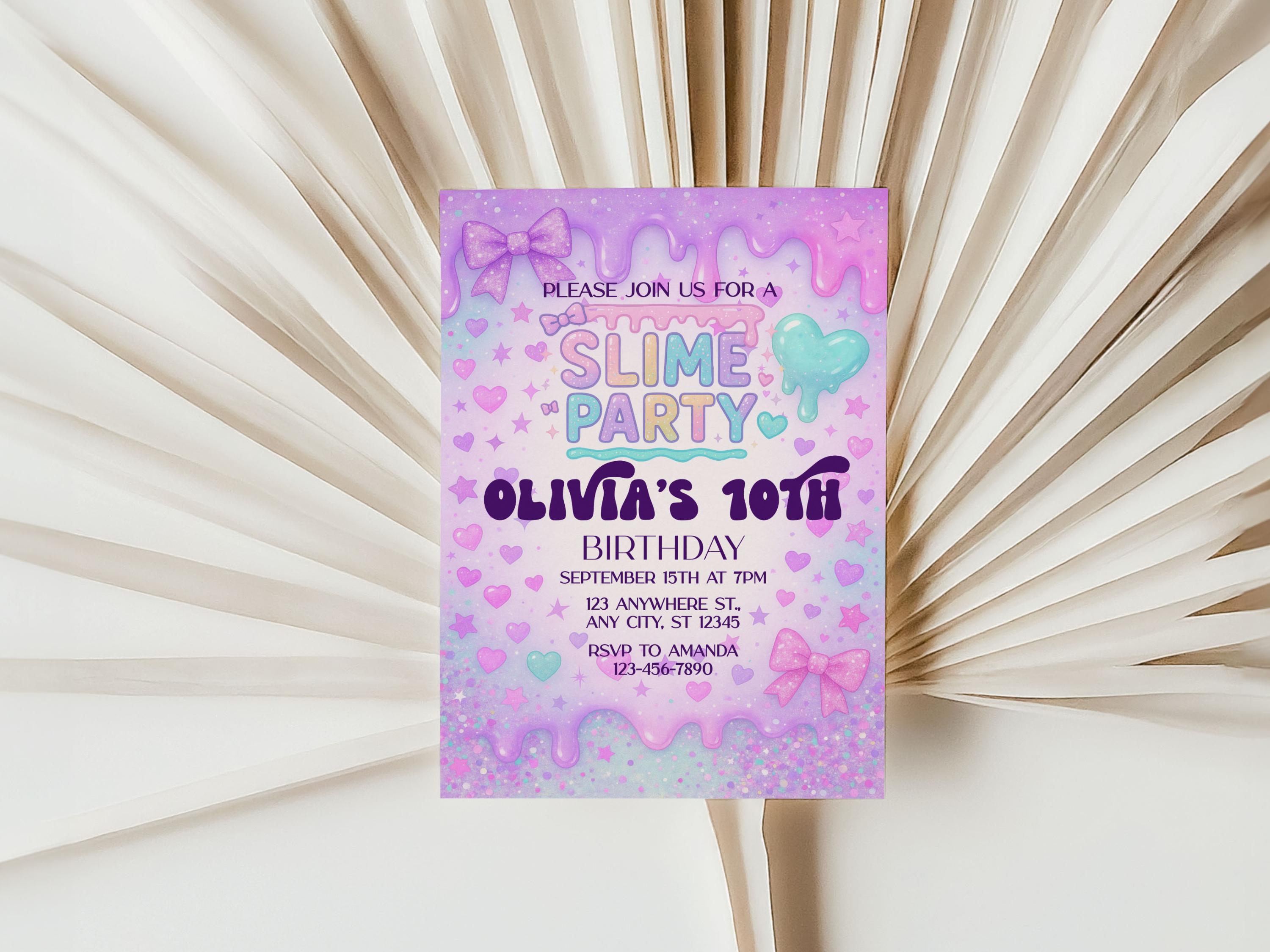 Editable Slime Birthday Party Invitation Template 5x7 - Etsy