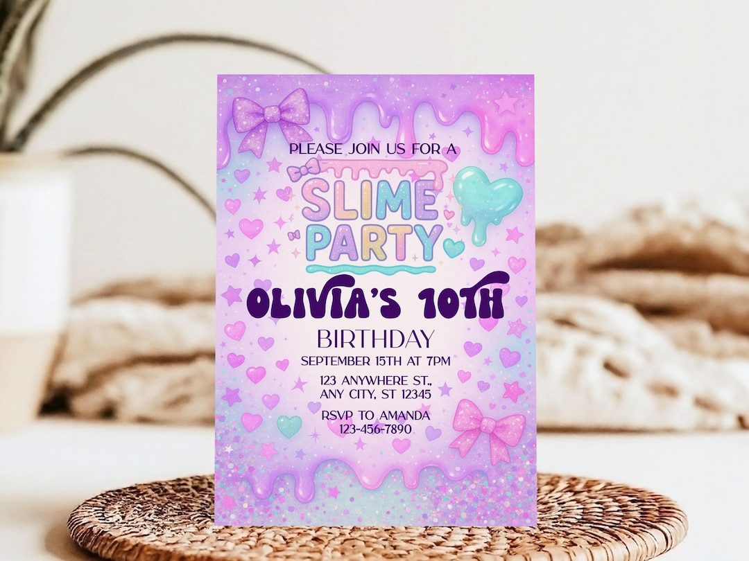 Editable Slime Birthday Party Invitation Template 5x7 - Etsy