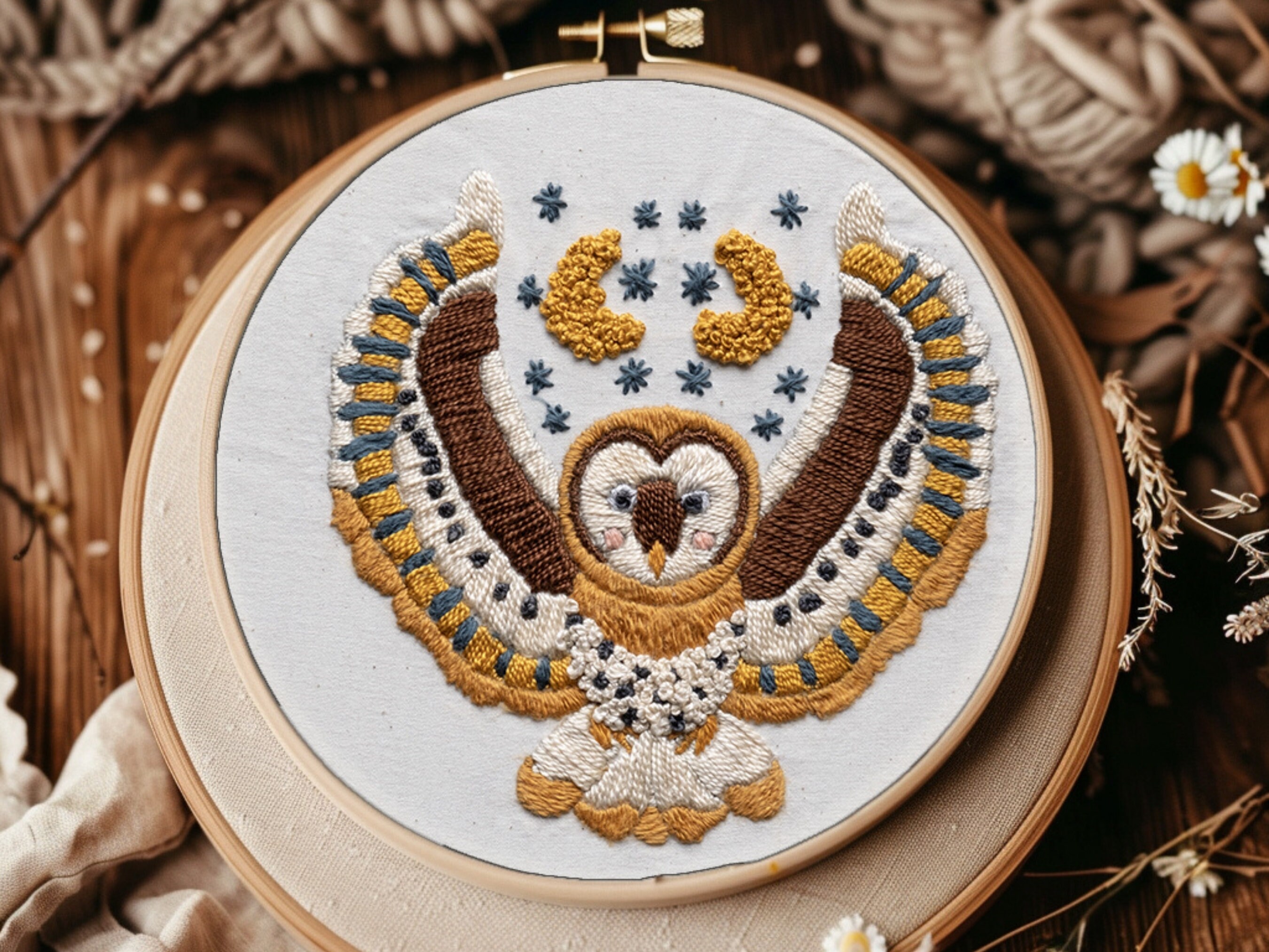 Owl Hand Embroidery, Embroidery Design Fall, Embroidery Napkin Pattern ...