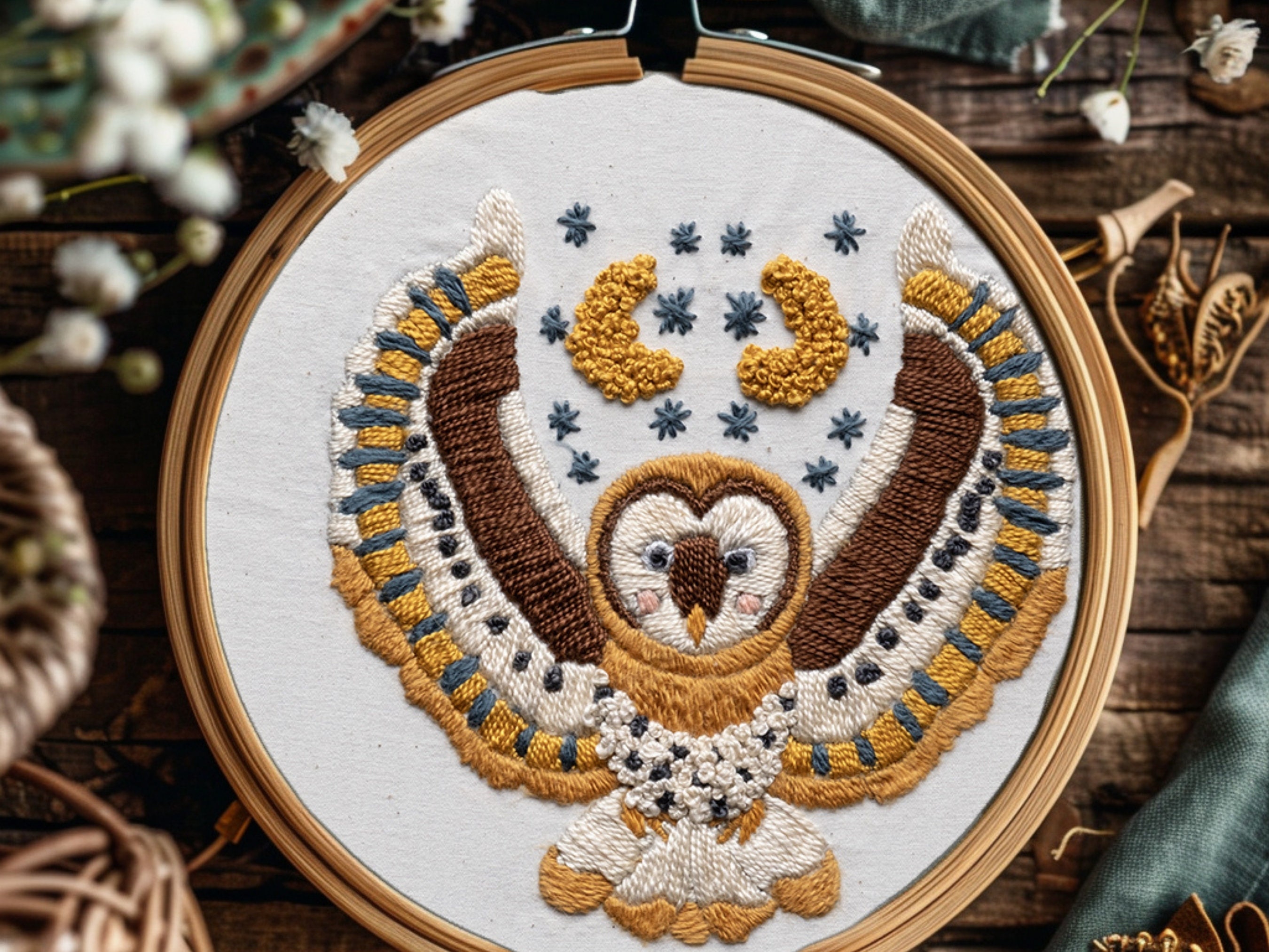 Owl Hand Embroidery, Embroidery Design Fall, Embroidery Napkin Pattern ...