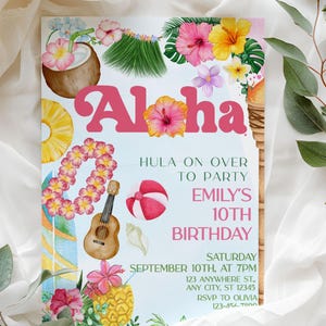 Summer Aloha Any Age Birthday Party Invitation Template, Pineapple ...