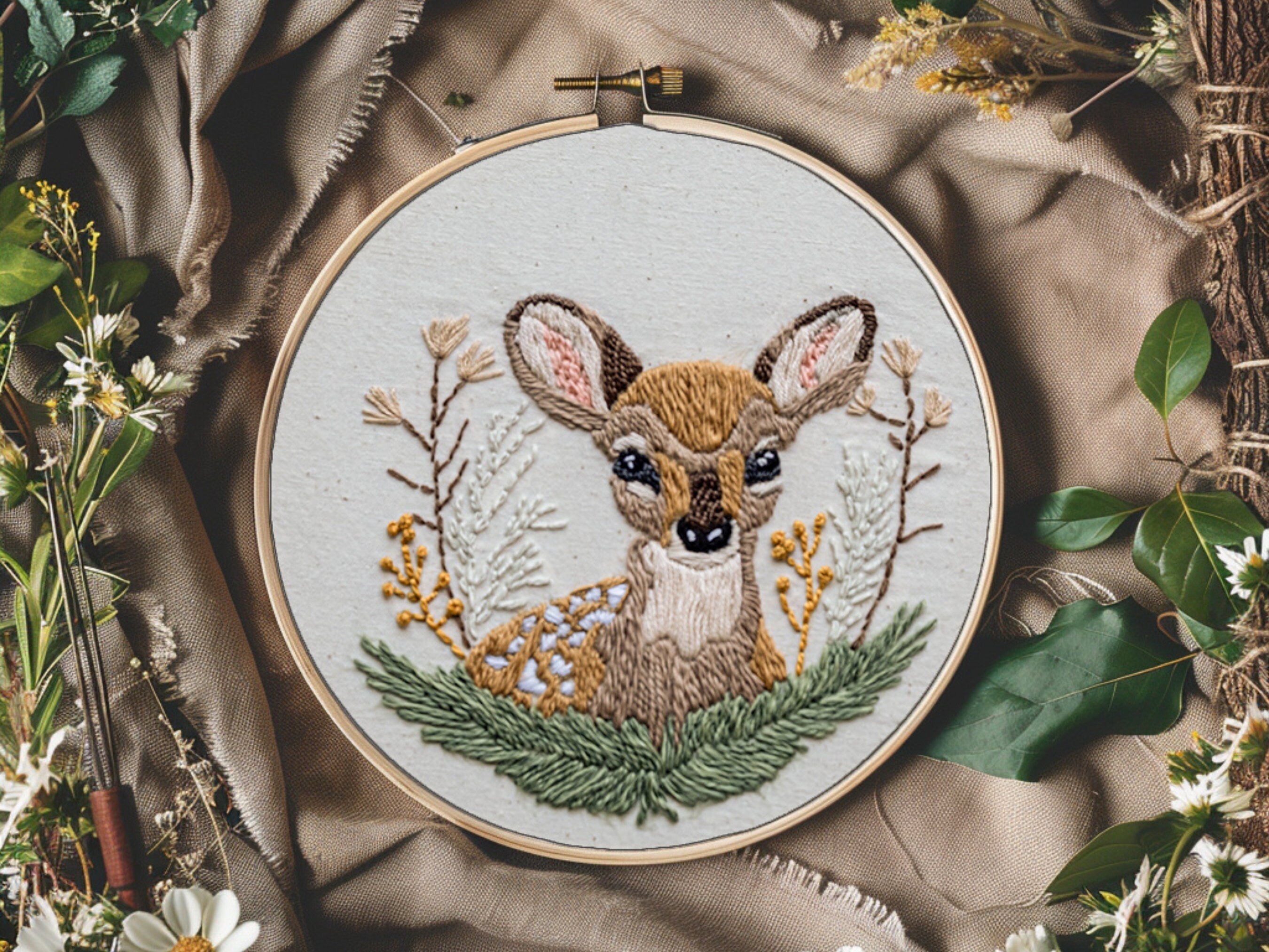 Deer Embroidery Design, Deer Head Embroidery, Woodland Fawn Embroidery ...