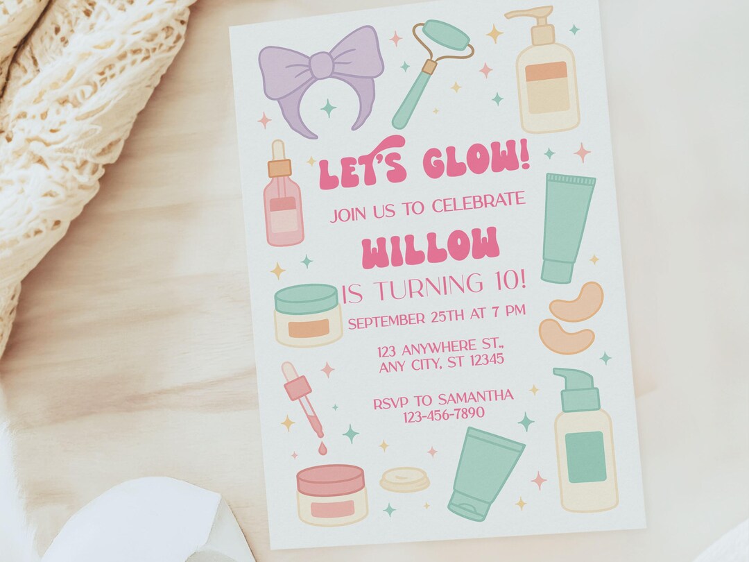 Editable Skin Care Birthday Invitation Template, Teen & Pre-teen Party ...