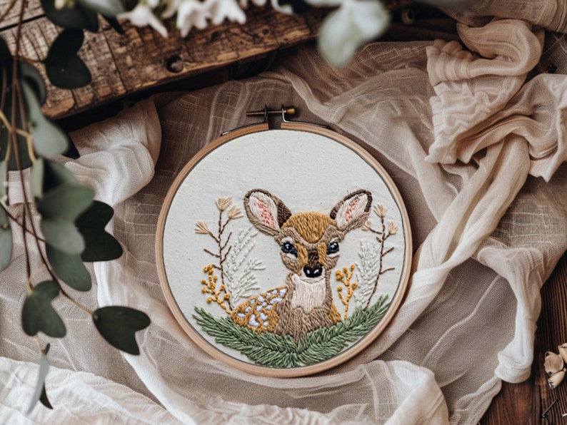 Deer Embroidery Design, Deer Head Embroidery, Woodland Fawn Embroidery ...