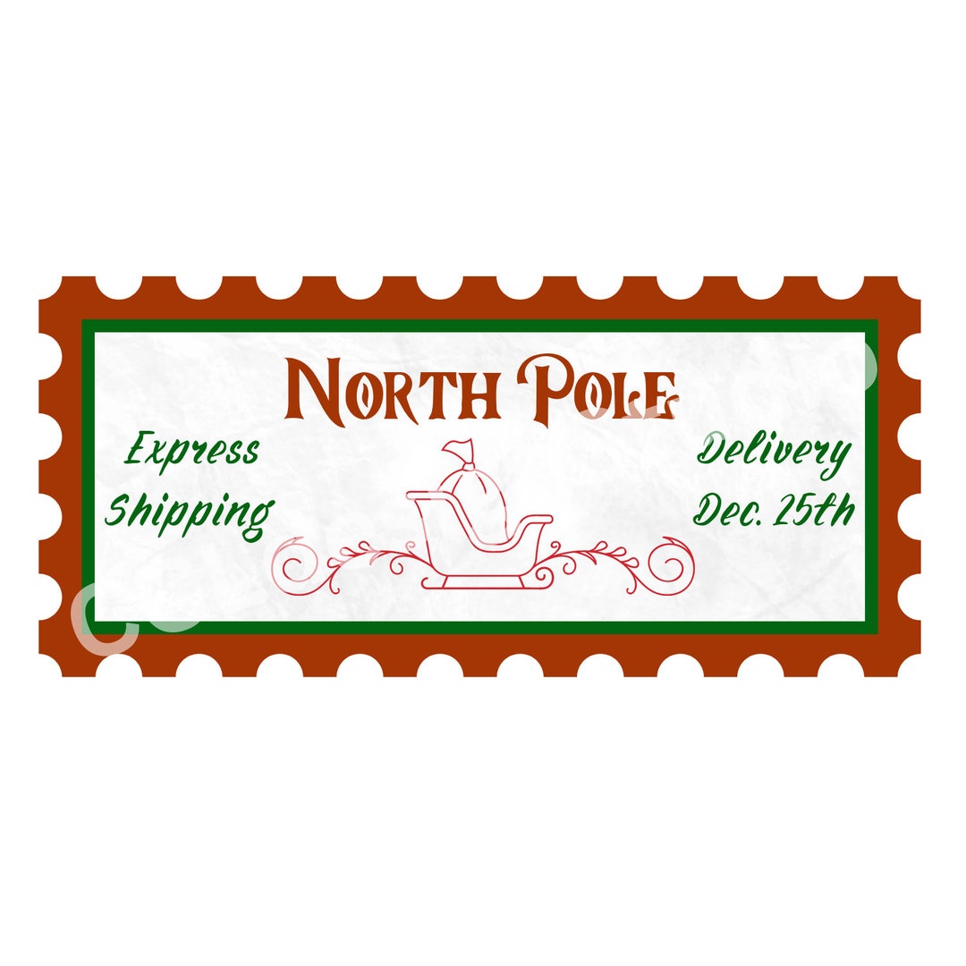 North Pole Mailing Stamp, Christmas Present Label, Santa Mail Bag ...