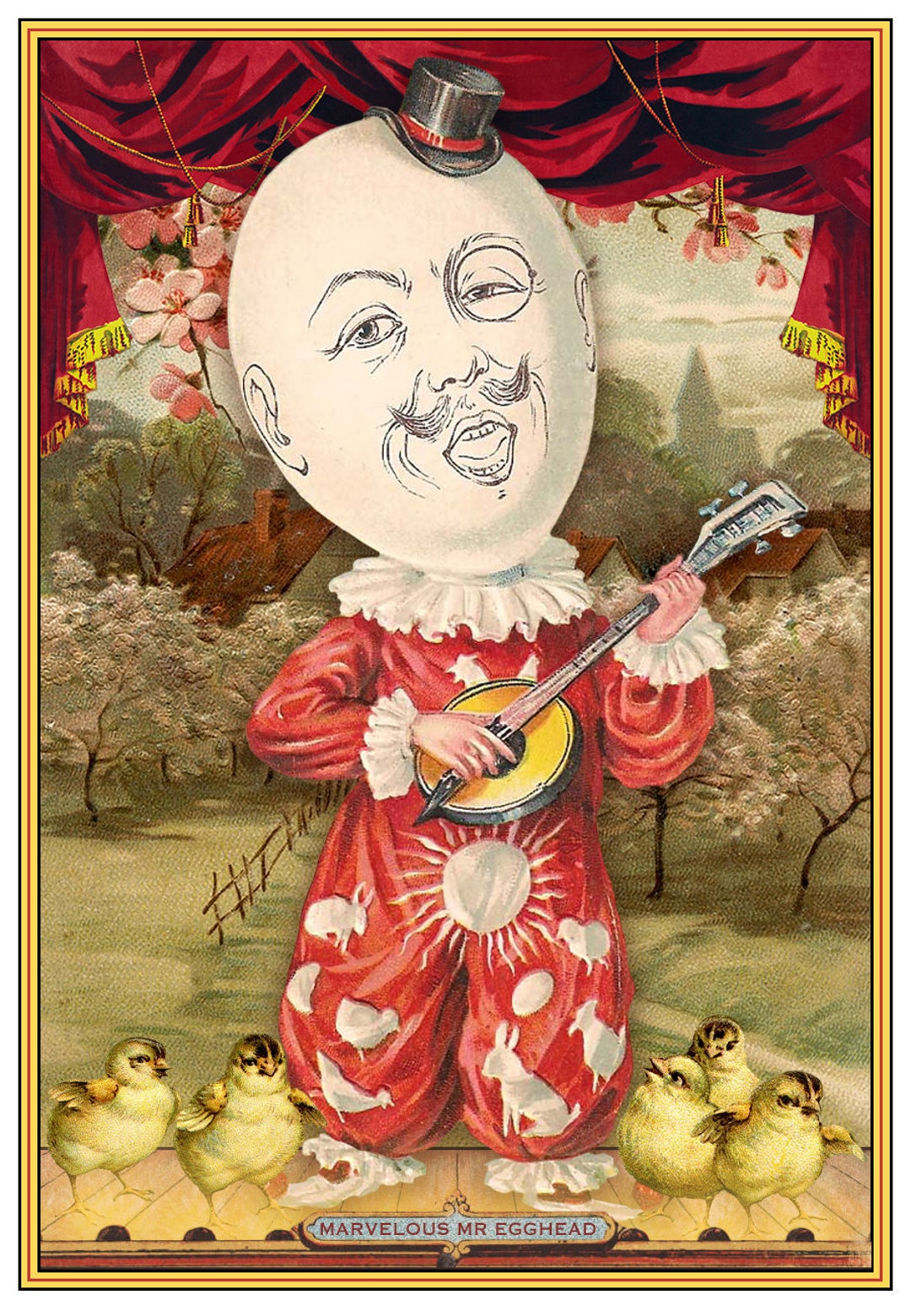 Mr. Egghead With Easter Chicks and Mandolin - Etsy