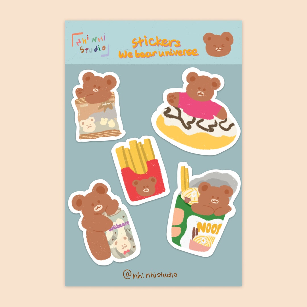 Fast Food Brown Bear Illustration Sticker Sheet - Etsy