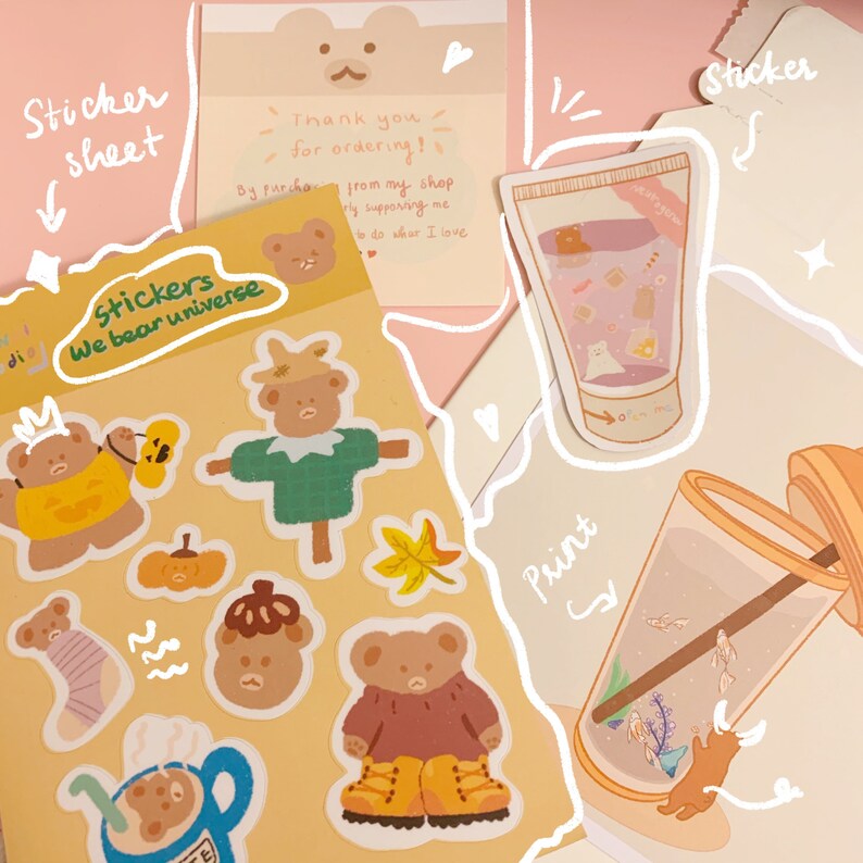 Autumn Theme Brown Bear Sticker Sheet Illustration - Etsy UK