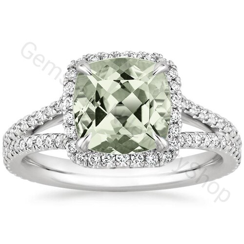 Green Amethyst Wedding Ring Cushion Cut Solid Sterling - Etsy