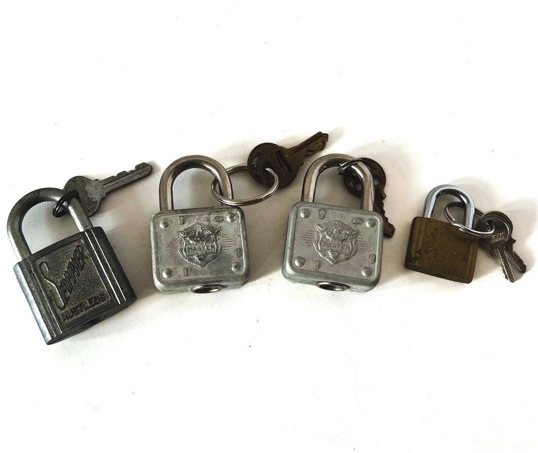 Collection of Vintage Paddle Locks With Key - Master Lock With Embossed ...