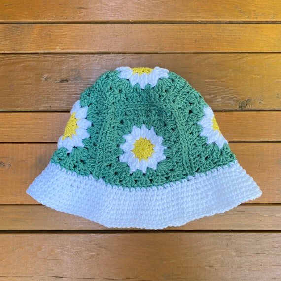 Cottagecore Daisy Crochet Bucket Hat Handmade Sustainable - Etsy