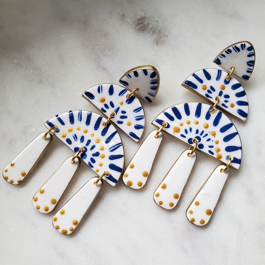 Spanish Tile - Polymer Clay Earrings | Hand Painted Earrings | Blue ...