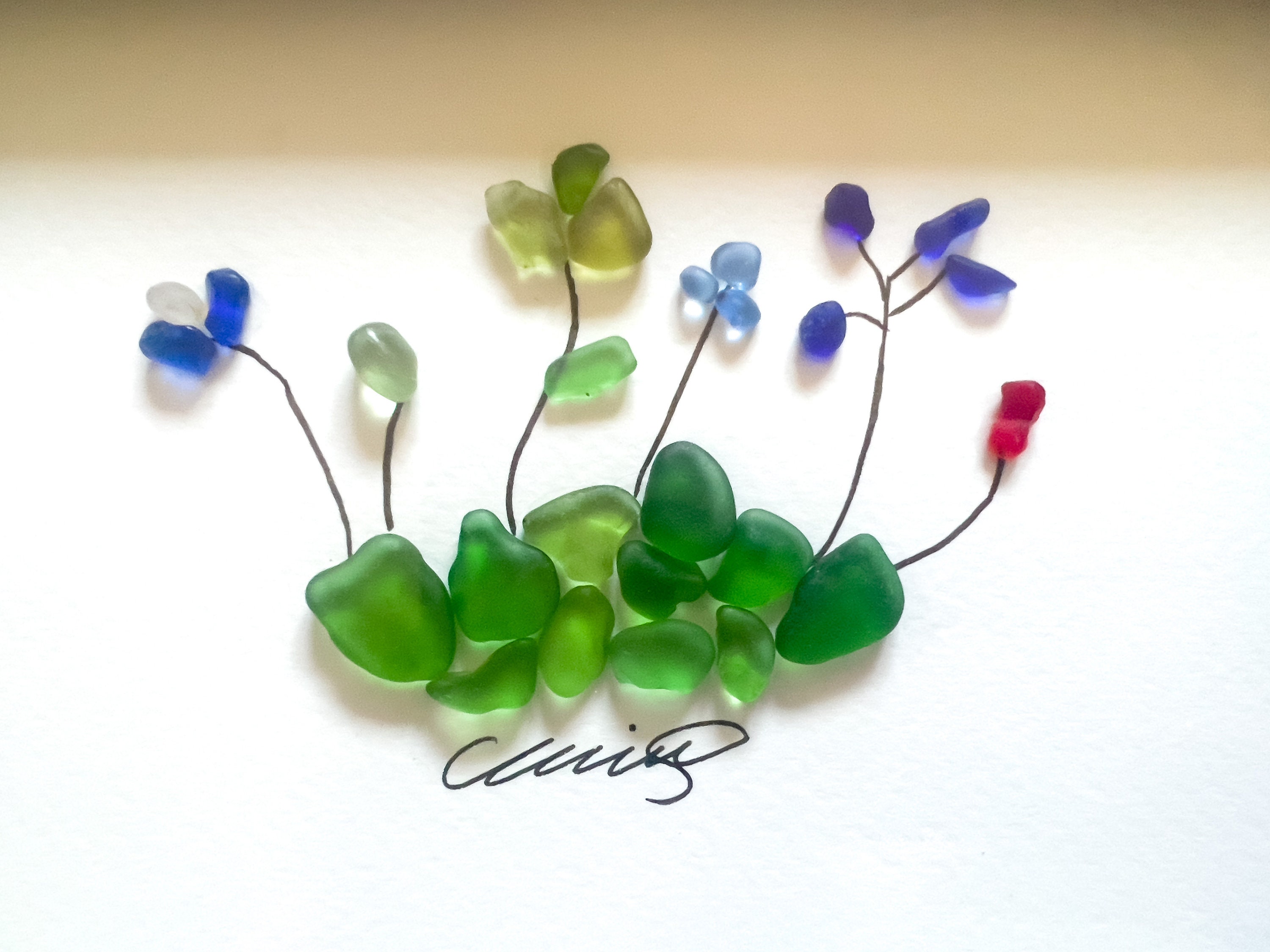 Sea Glass Flower Sea Glass Picture Framed Unique Handmade Sea Glass Art Etsy
