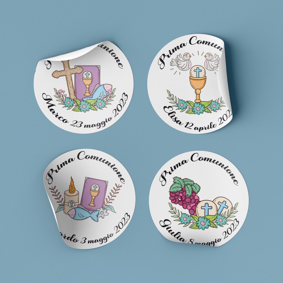 20 Round Personalized First Communion Stickers With Name and Date - Etsy