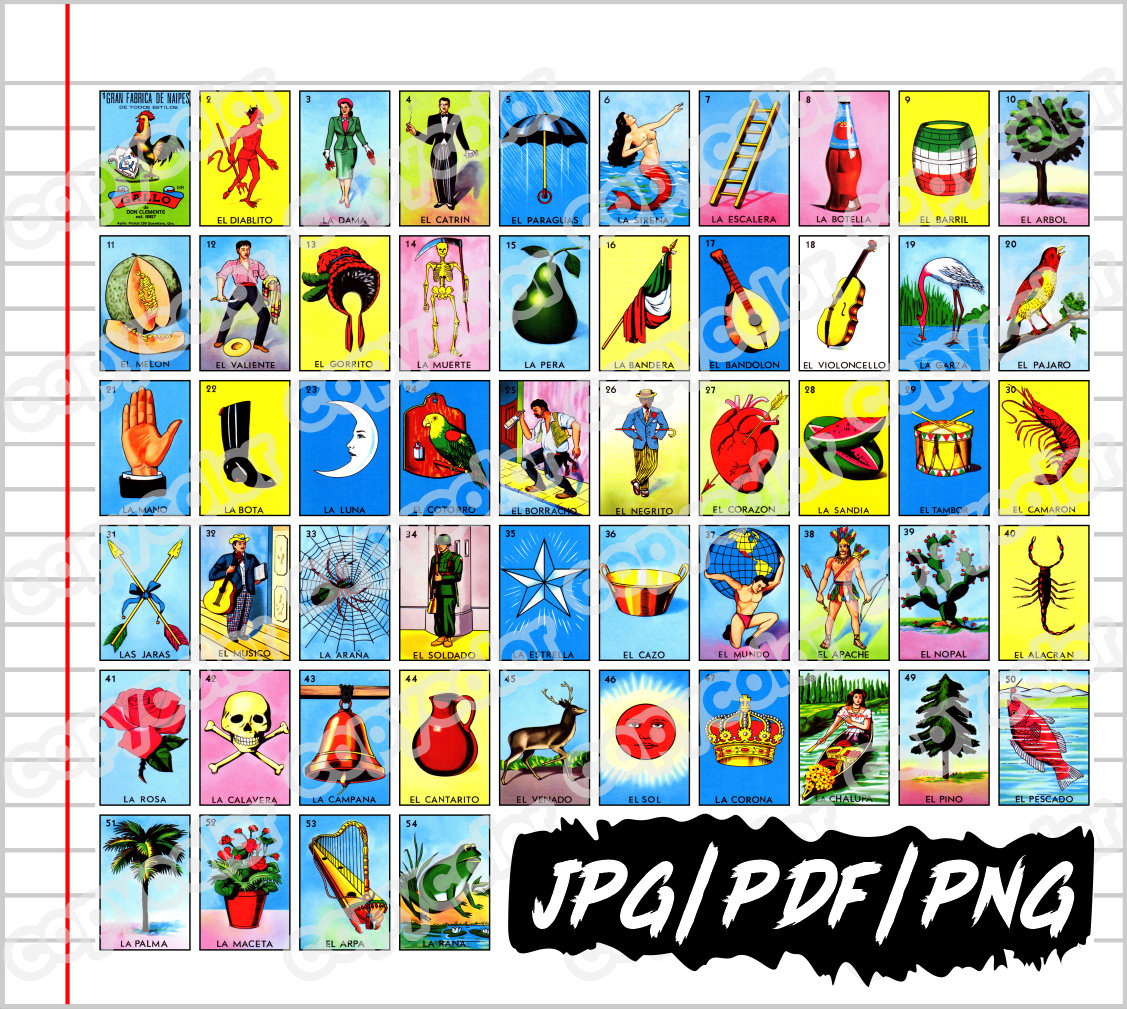 Lotería Mexicana JPG PNG PDF Todas las 54 Cartas fiesta de | Etsy