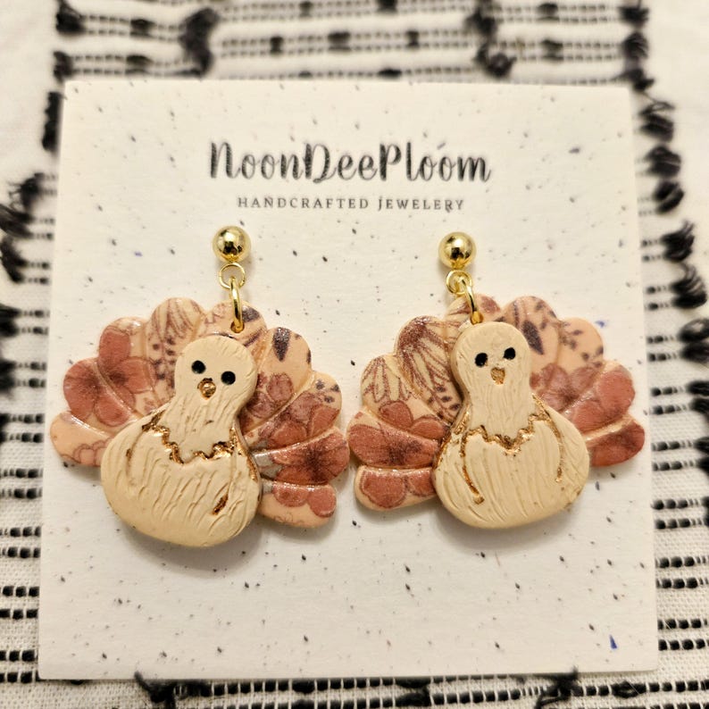 Retro Turkey Earrings | Pumpkin Pie Heart Huggies | Fall Clay Earrings ...