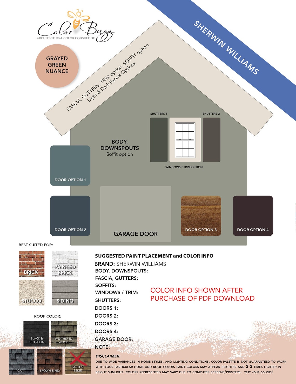 GRAYED GREEN Exterior Paint Color Scheme: Sherwin-williams (digital Download) - Etsy