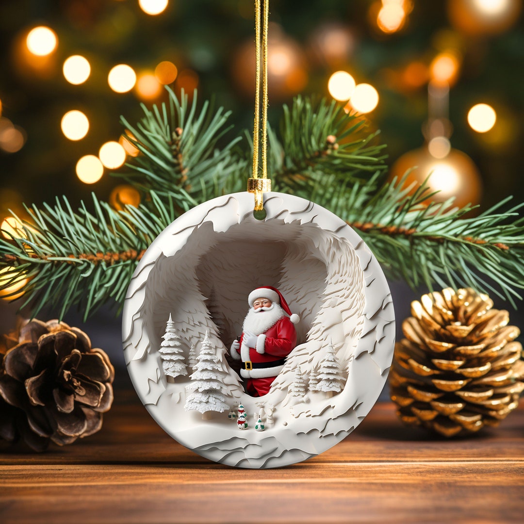 Santa Claus 3D Illusion Christmas Ornament, Holiday Decorations ...
