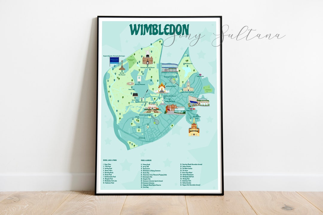 Wimbledon England Illustrated Travel Map With Landmarks in Colour Art ...
