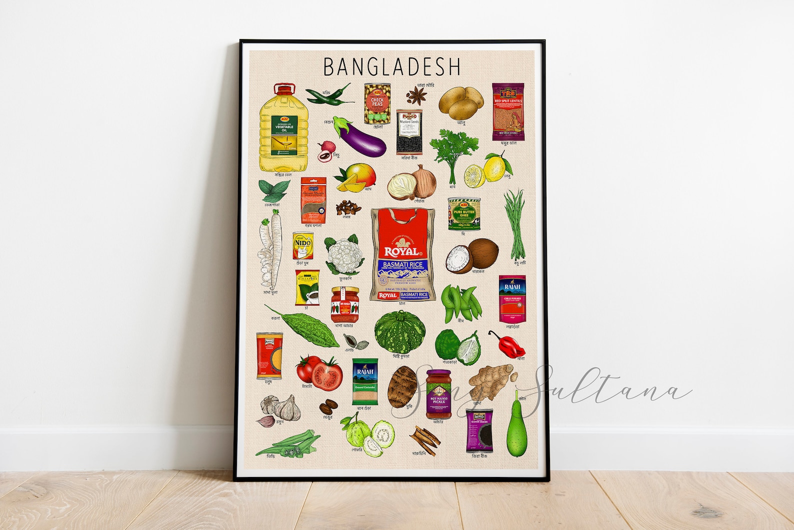 Bangladesh Bengali Cooking Kitchen in Colour Art Print / Wall Print ...