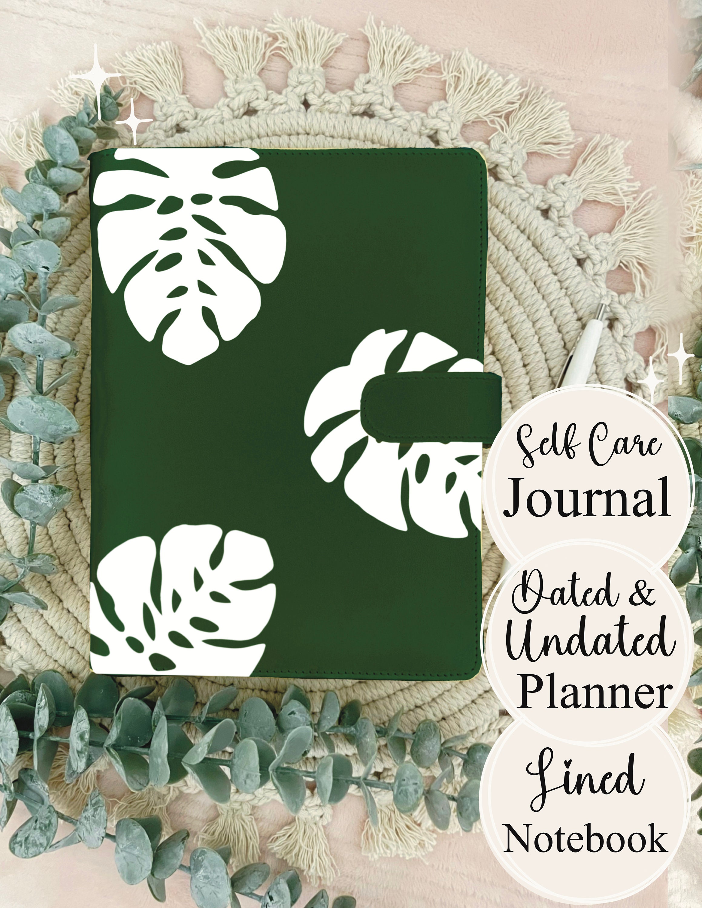 Monstera Leaf Leather Binder Self Care Journal Monthly Planner Wedding ...