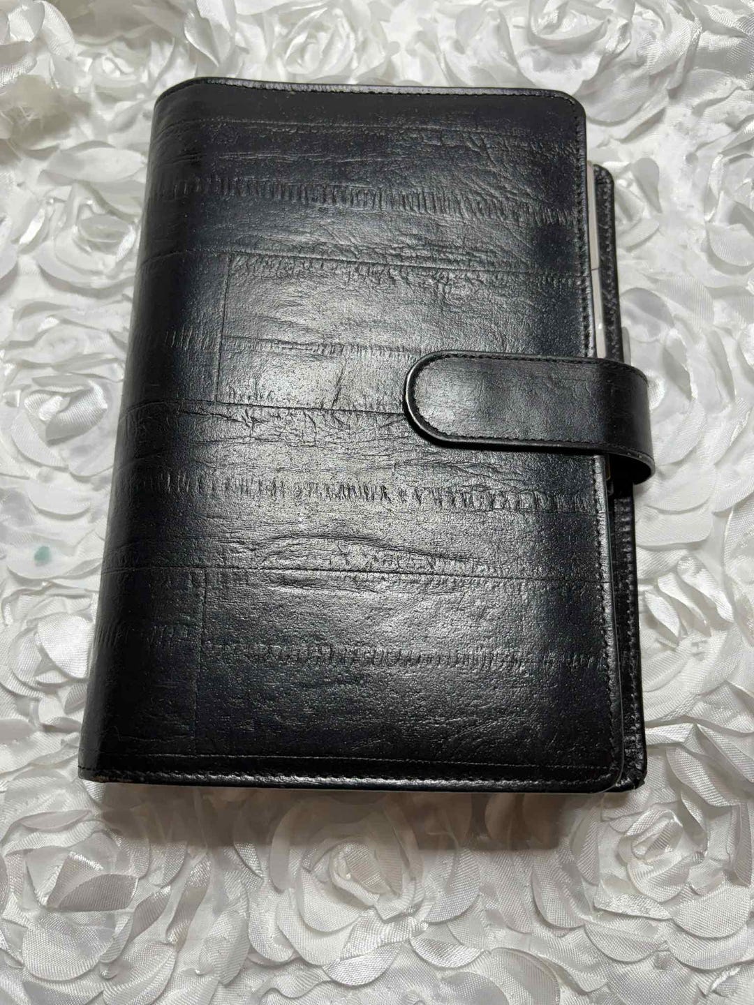 Buxton Black Leather Day Planner 6 Ring Binder 7.5” Organizer Snap ...