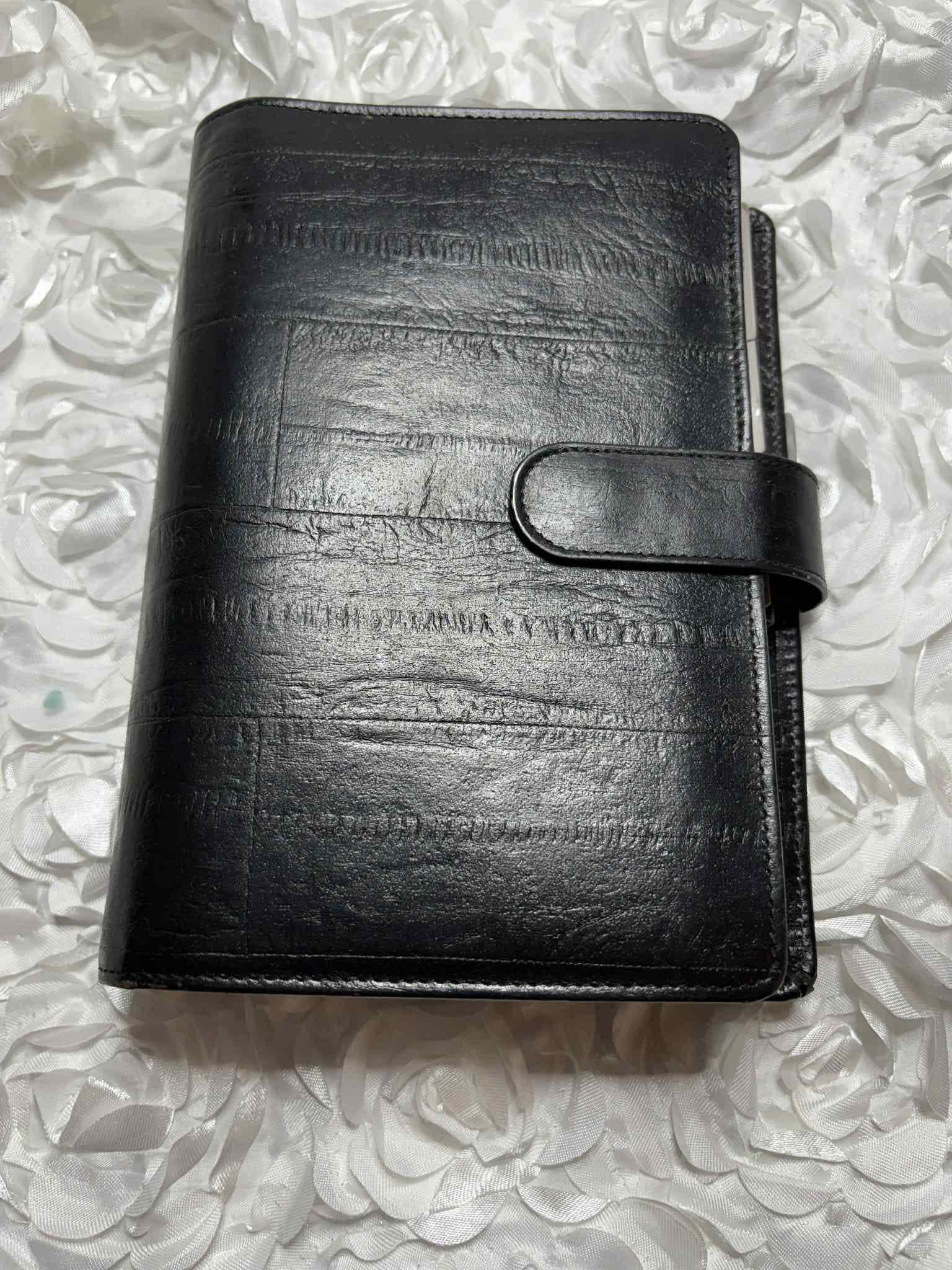 Buxton Black Leather Day Planner 6 Ring Binder 7.5” Organizer Snap ...