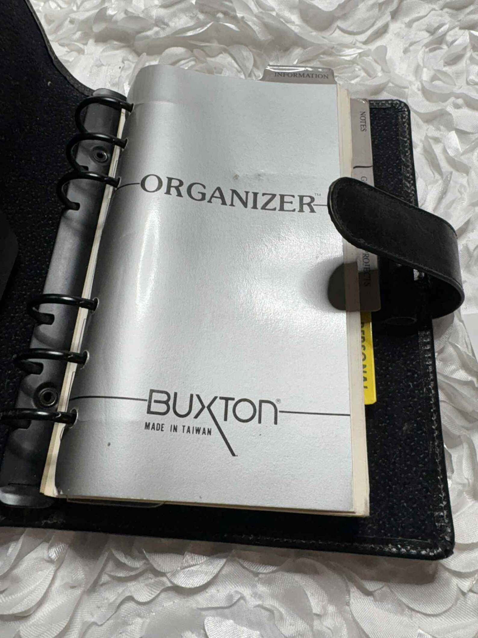 Buxton Black Leather Day Planner 6 Ring Binder 7.5” Organizer Snap ...