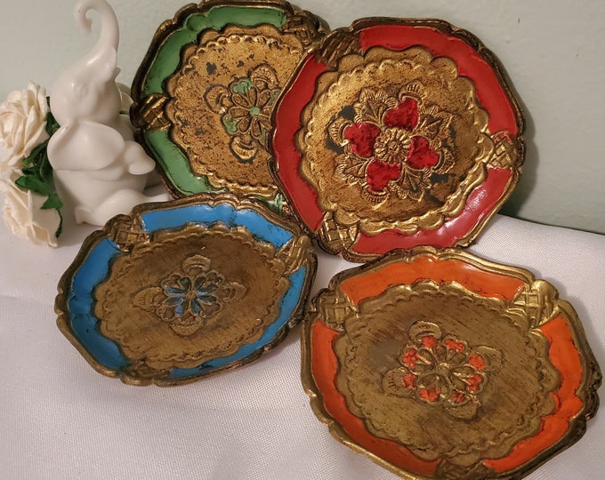 Florentine Coaster Set Vintage, 1960s Italian Hollywood Regency Decor ...