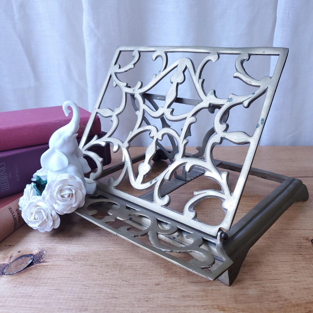 Vintage Brass Folding Book Stand, Small Ornate Metal Art Easel ...