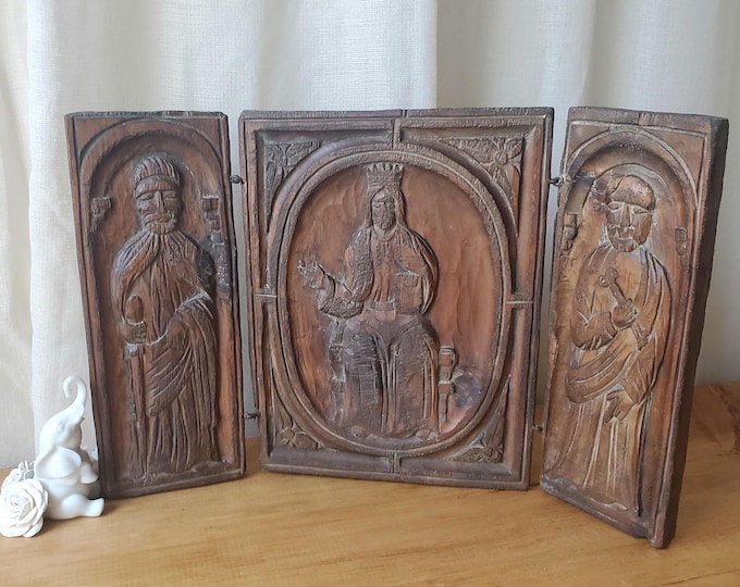 Antique Christian Religious Triptych Altarpiece Rare, Jesus Peter and ...