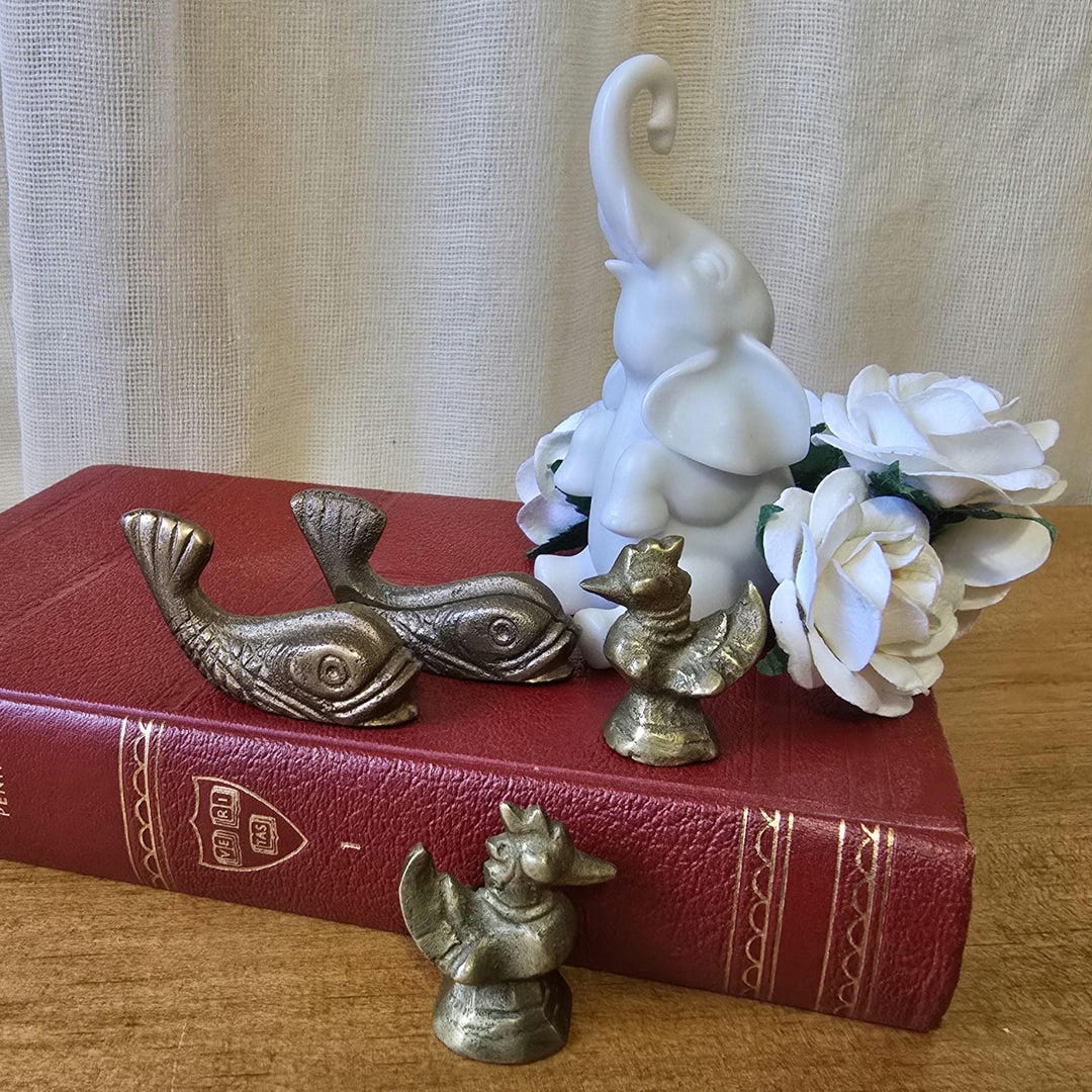 Vintage Solid Brass Chicken Rooster or Fish Figurines PAIR, Country ...