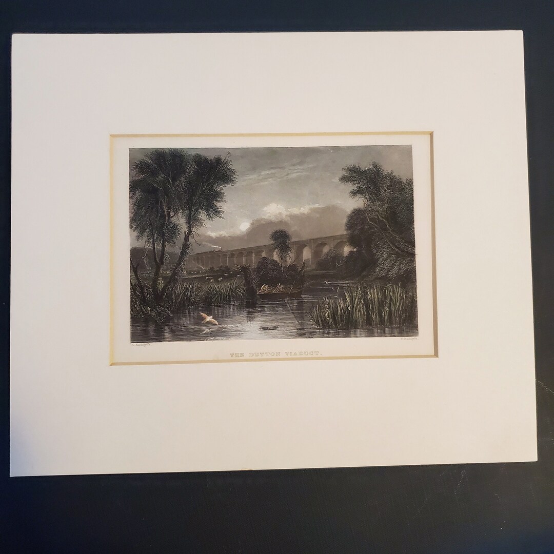 Antique Dutton Viaduct Hand Painted Lithograph, Dark Academia Engraving ...