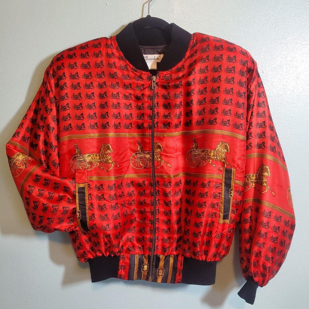 1990s Bomber Jacket With Matching Scarf, Vintage Red Black Galloping ...