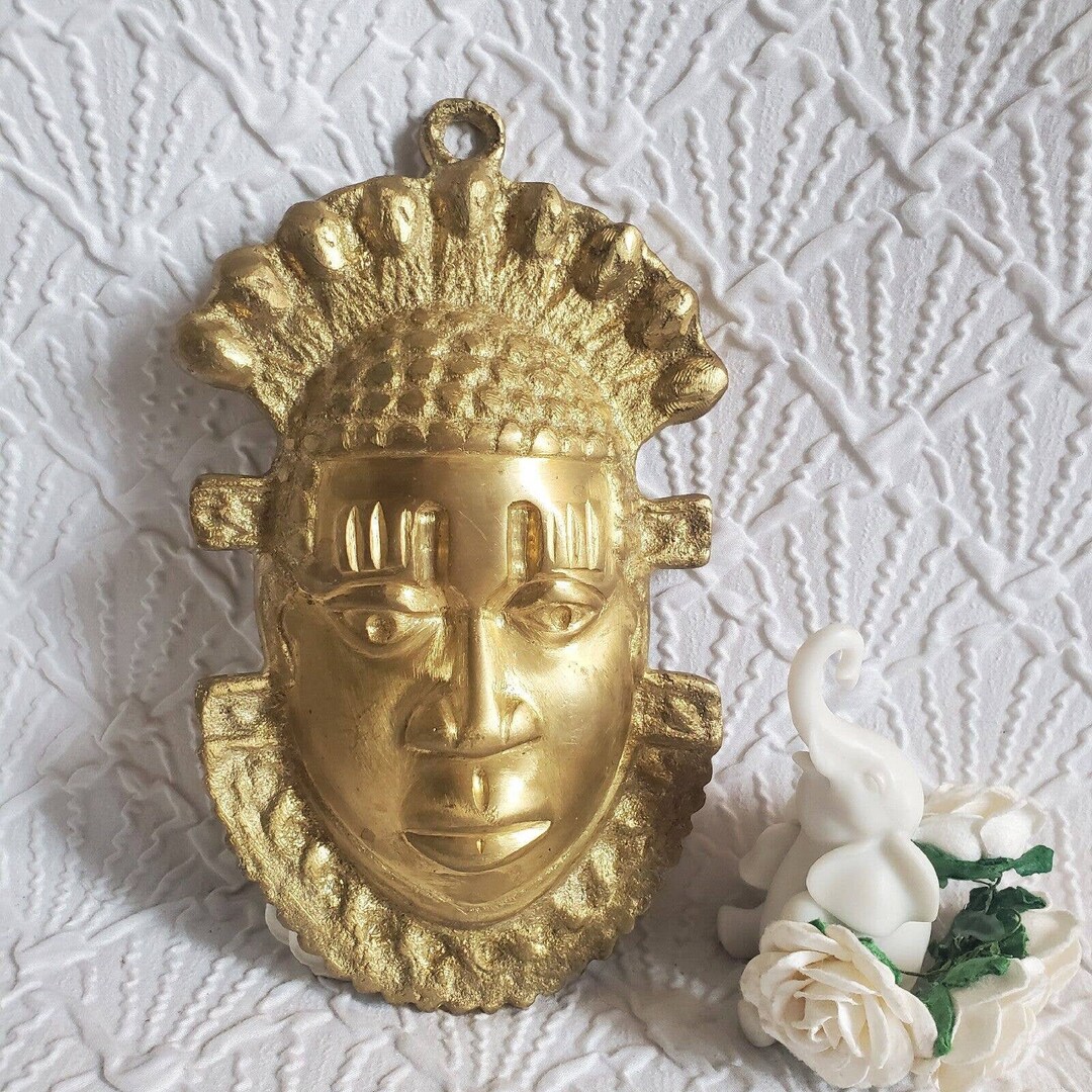 Brass Benin African Tribal Mask Wall Plaque, Queen Idia Bohemian Tribal ...