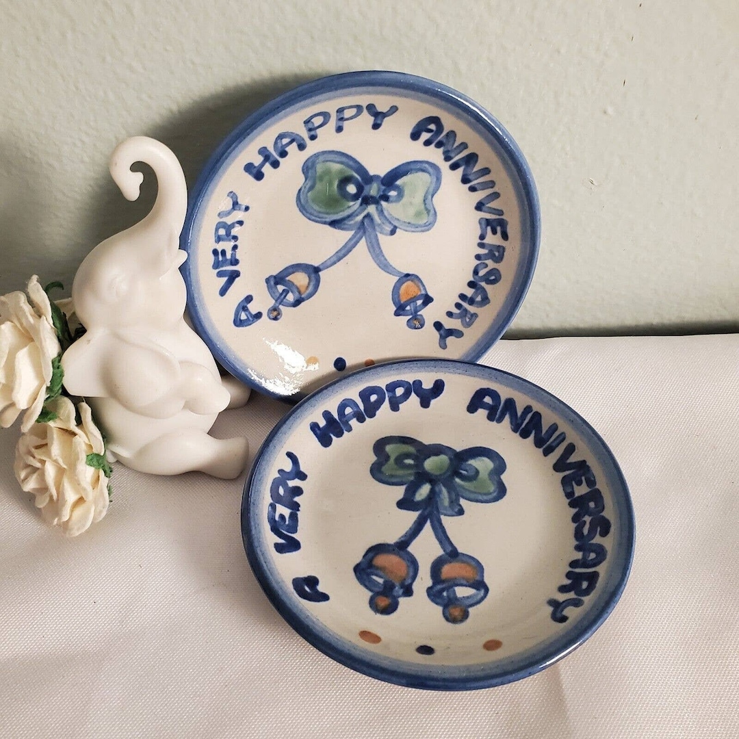 M A Hadley Pottery Happy Anniversary Bells Miniature 4.25 Plate Coaster ...