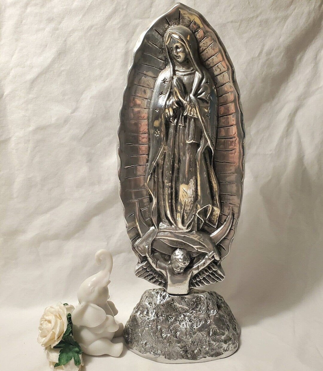 Pewter Virgin of Guadalupe Christian Decor, Mexican Religious Statue ...