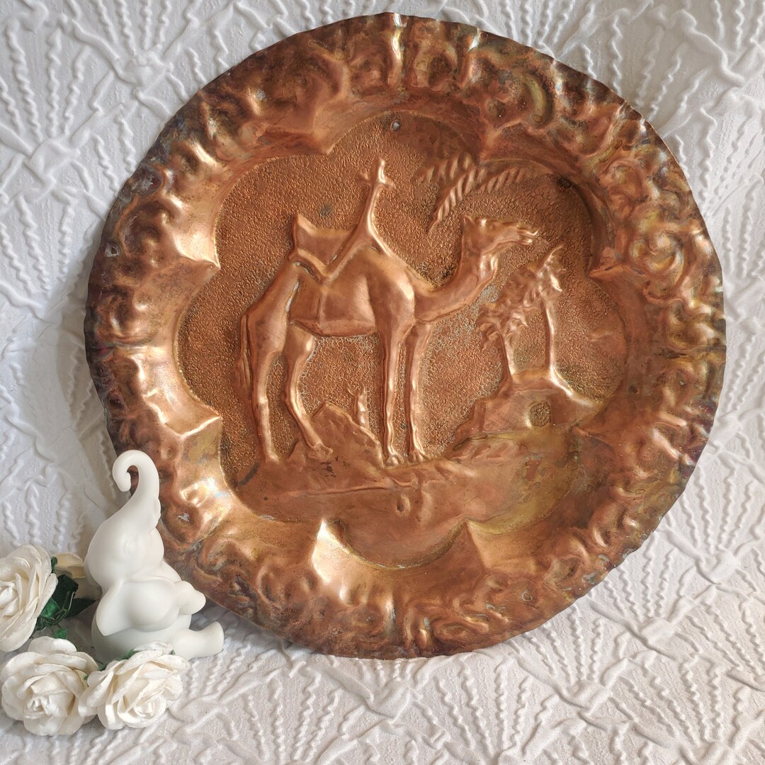 Vintage Copper Camel Souvenir Plate, Handmade Copper Brass Plate ...