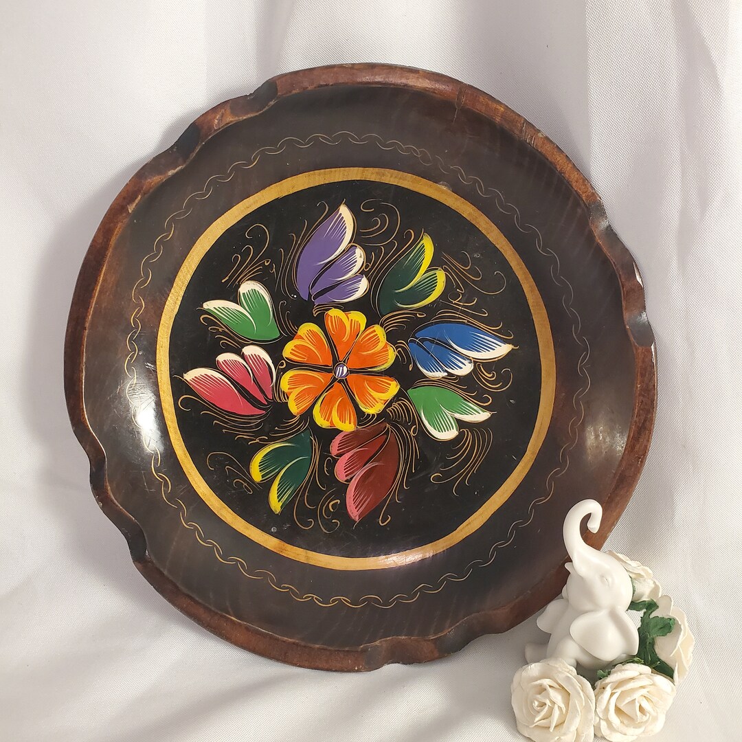 Mexican Batea Floral Bowl, Handpainted Folk Art Wood Dish, Decorative ...