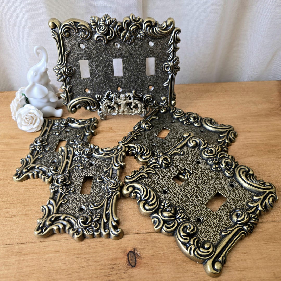 Vtg Floral Brass Switch Cover, 1967 American Tack & Hardware Metal ...