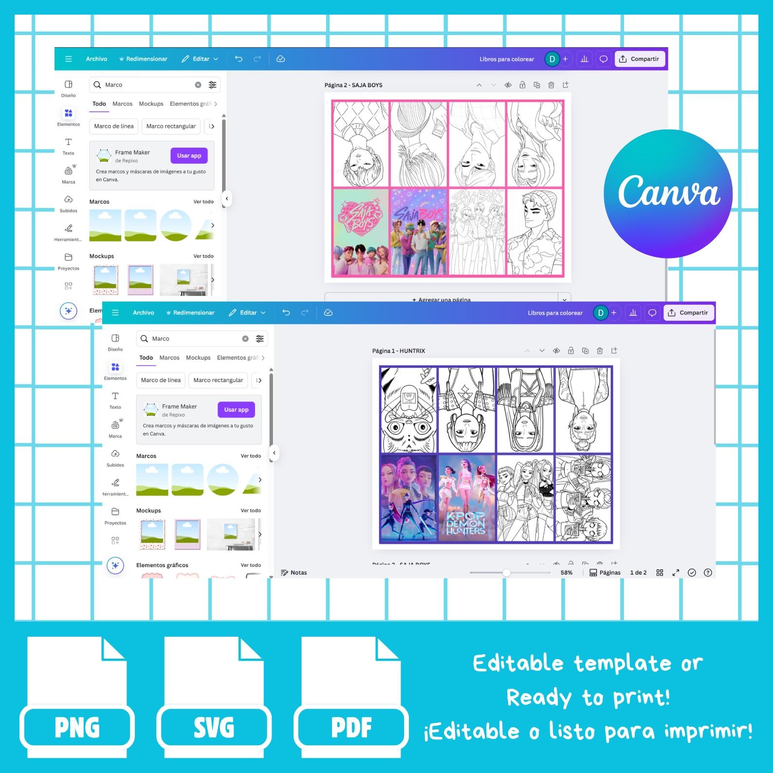 Kpop Demon Hunter Mini Coloring Book Template / DIY Kpop Demon Hunter ...