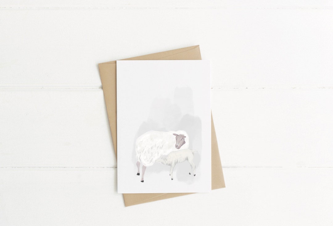 Illustrated Ewe and Lamb Card | Blank A6 Sheep Greeting Card - Etsy UK