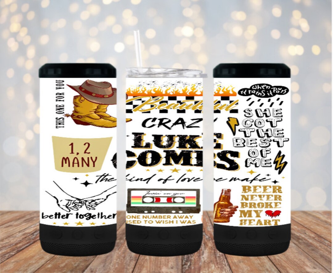 Luke Combs Themed 4 in 1 Bluetooth Stubby / Can Cooler Tumbler 16oz ...