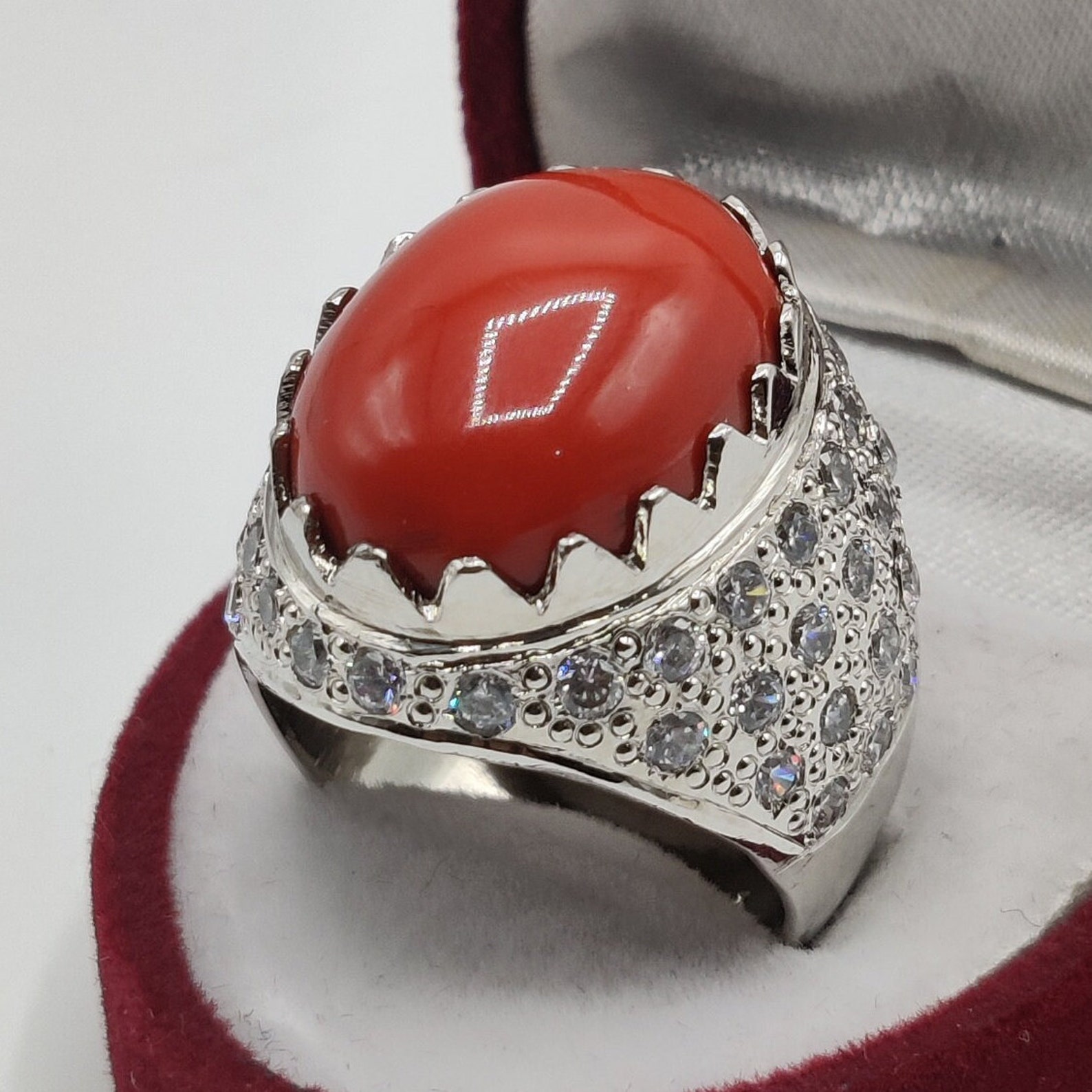 Beautiful Design Men and Women Coral Marjan Ring, 925 Sterling Silver ...