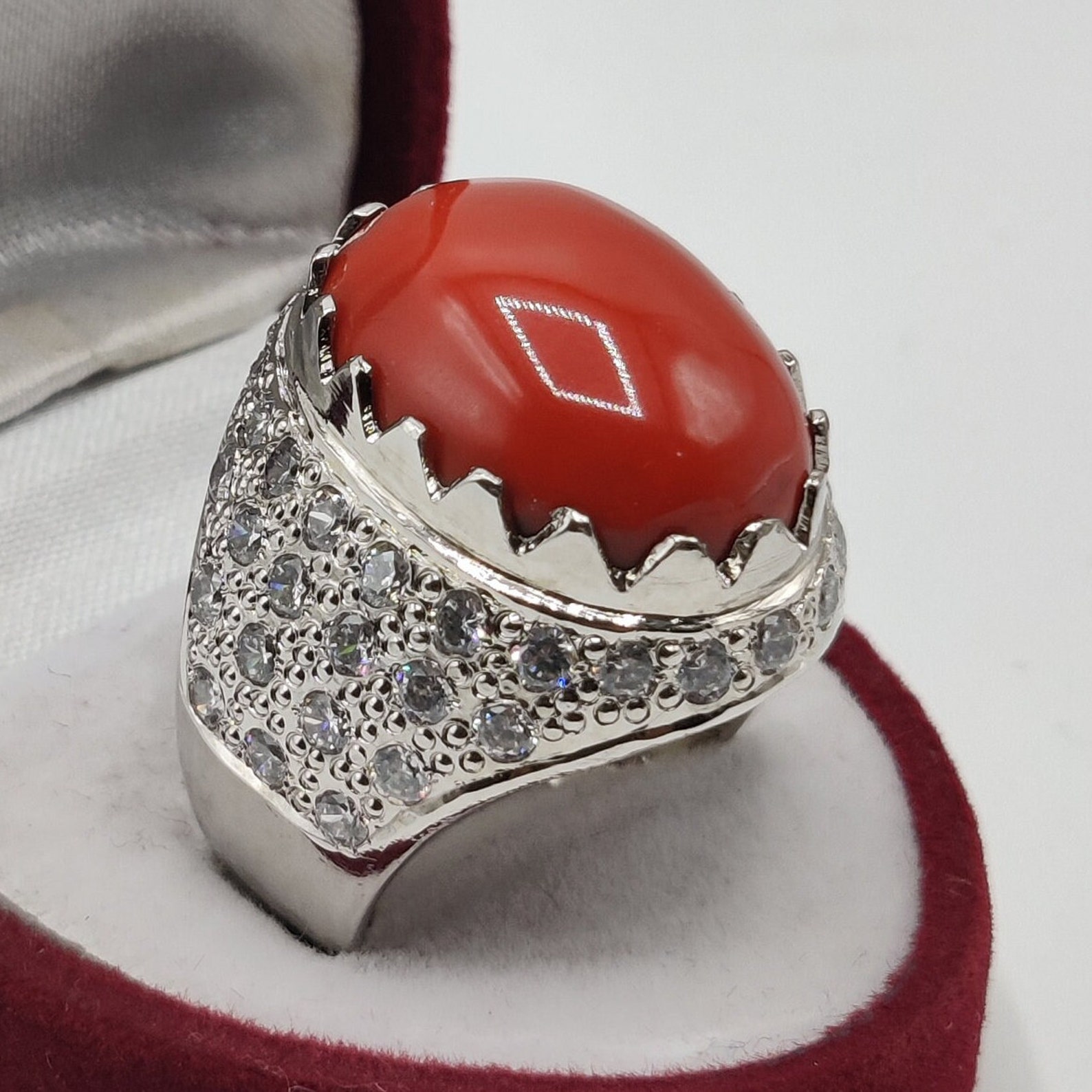 Beautiful Design Men and Women Coral Marjan Ring, 925 Sterling Silver ...